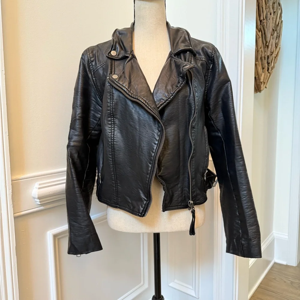 Free People | Jackets & Coats | Free People Black Moto Faux Leather ...